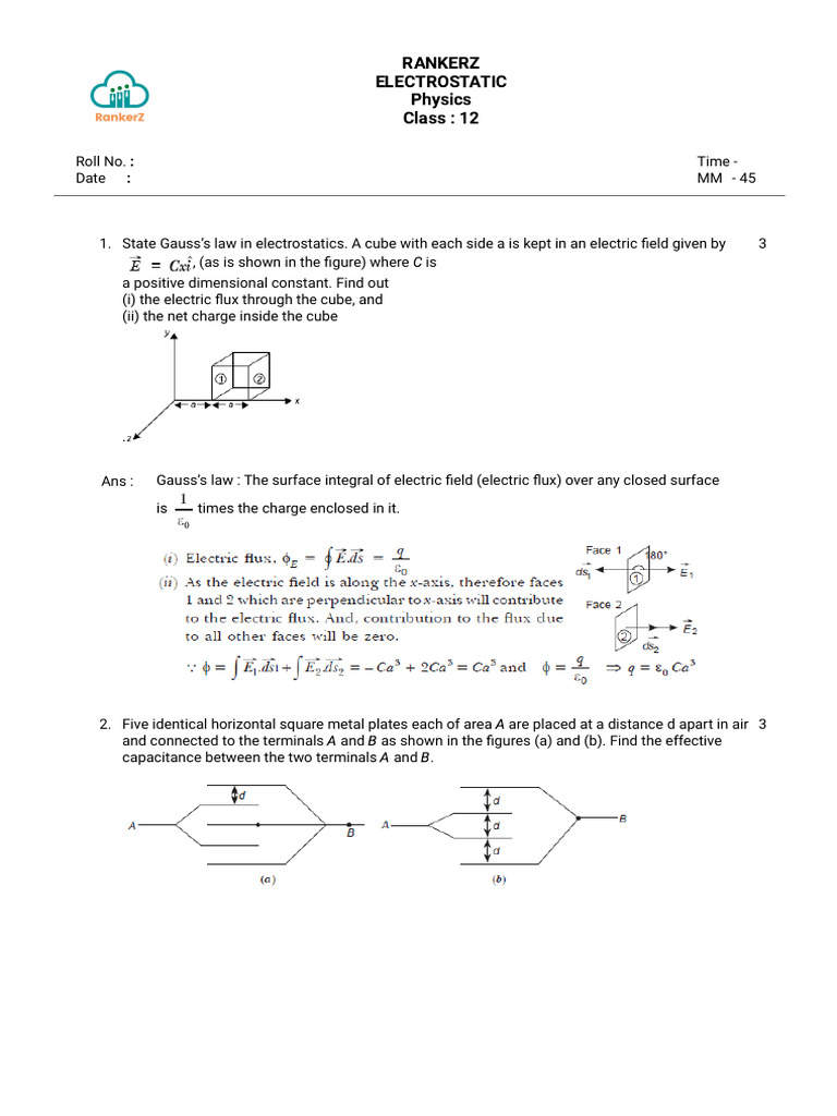 Solution of Electrostatic | PDF | Capacitance | Capacitor