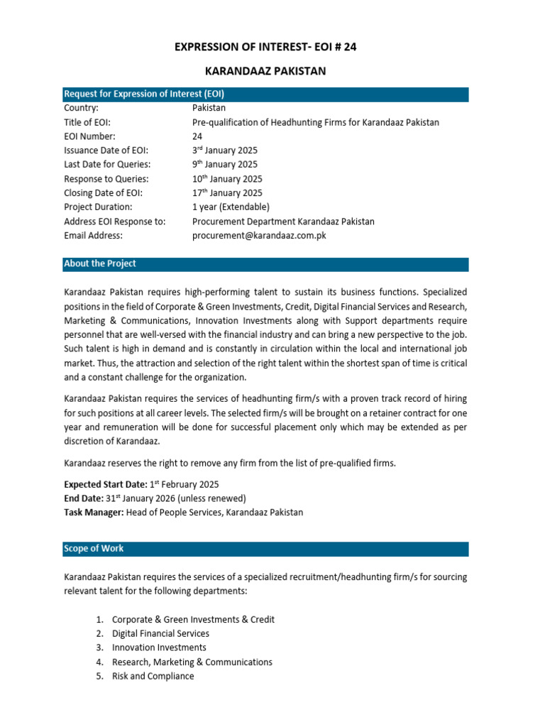 Headhunting Firms EOI for Karandaaz Pakistan | PDF | Conflict Of ...