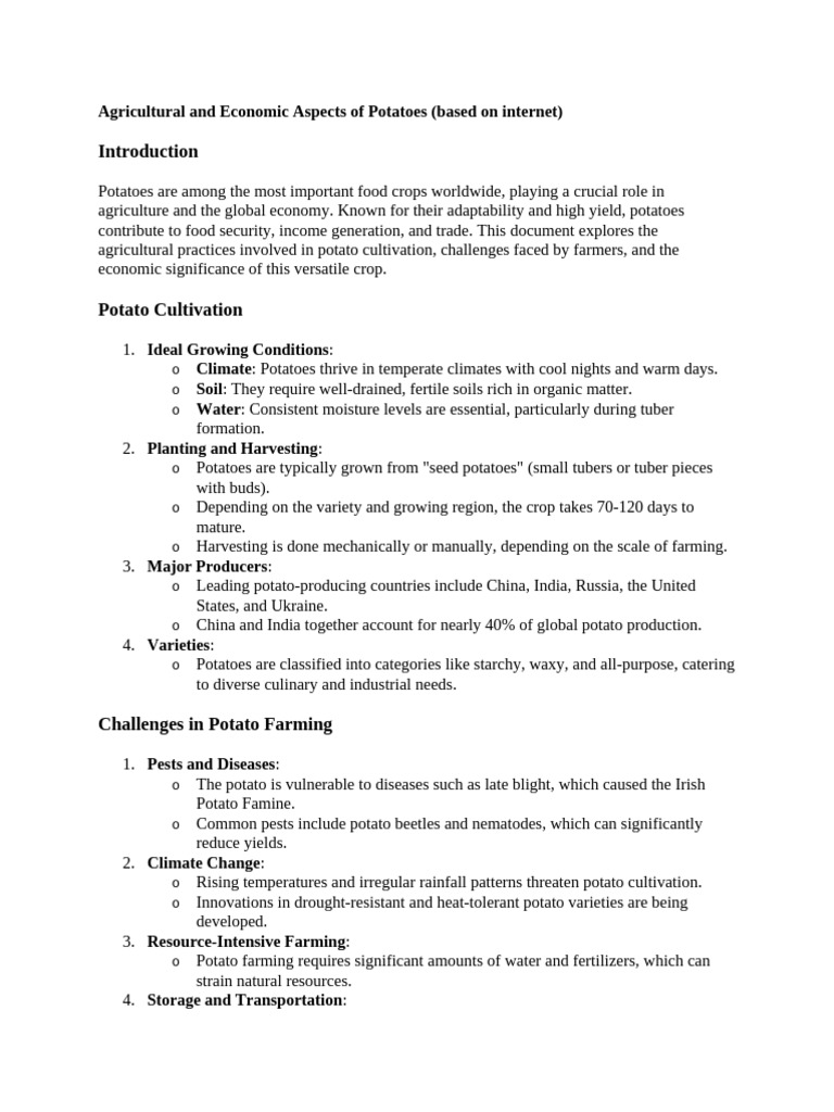 Agricultural and Economic Aspects of Potatoes | PDF | Potato | Agriculture