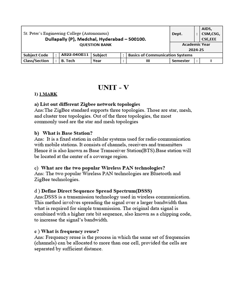 QB Unit 5 Answers | PDF | Channel Access Method | Infrared QB Unit 5 Answers | PDF | Channel Access Method | Infrared