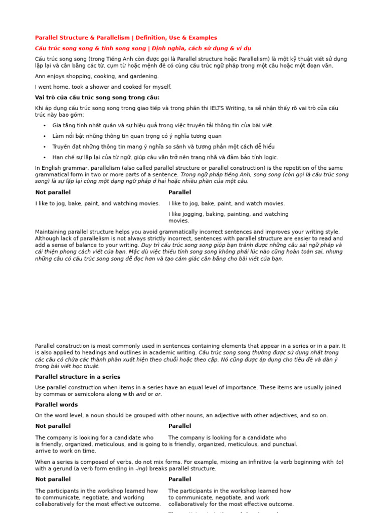 WRITING - Parallel Structure | PDF | Phrase | Verb