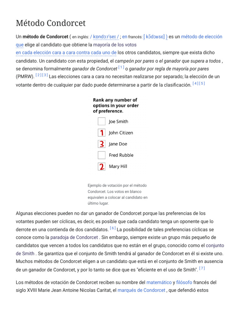 Método de Condorcet - Wikipedia | PDF | Toma de decisiones grupales | Elecciones