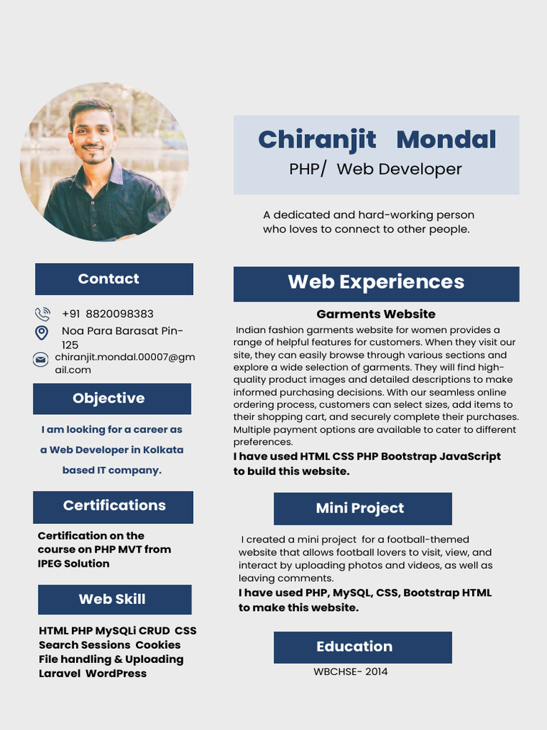 Web Developer Profile: Chiranjit Mondal | PDF