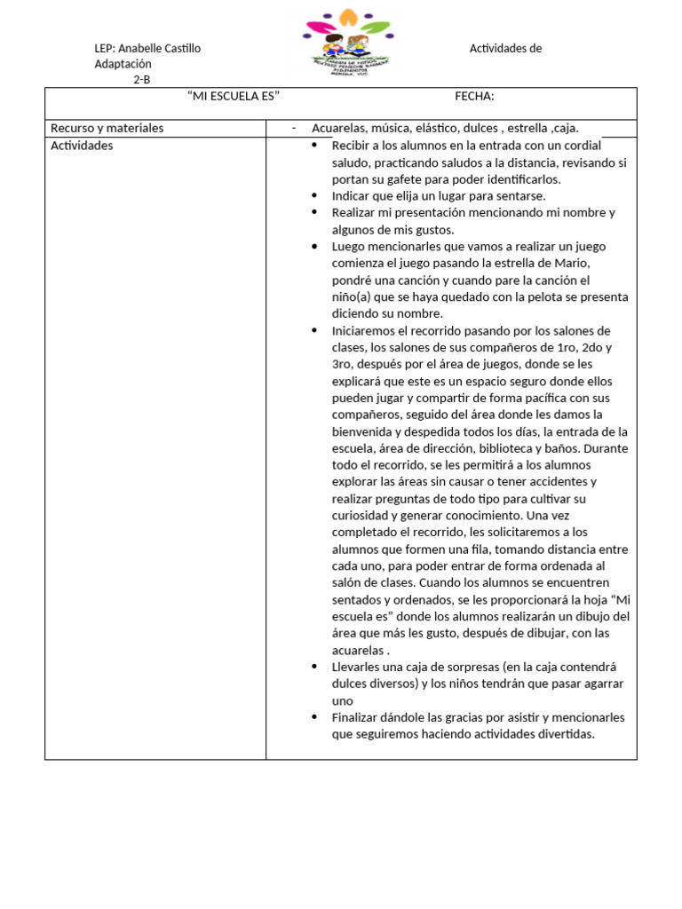 Actividades de la semana de adaptacion | PDF