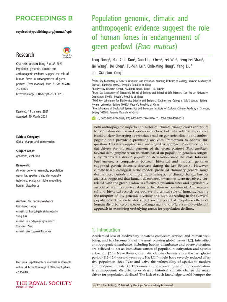 Dong Et Al 2021 Population Genomic Climatic And Anthropogenic Evidence Suggest The Role Of Human
