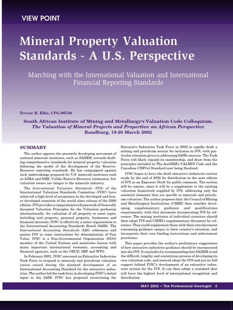 Mineral Valuation Standards and IVS | PDF | International Financial ...