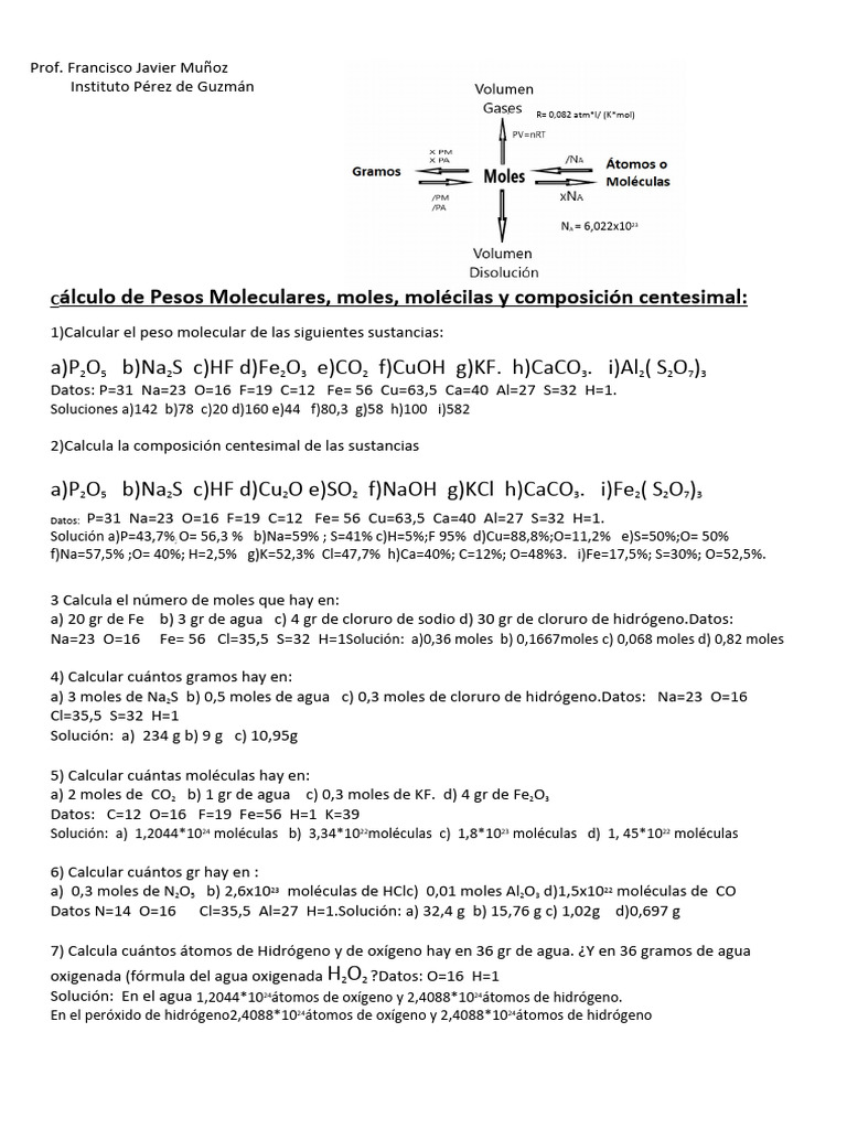Ejercicios de Moles | PDF | Concentración | Sustancias químicas