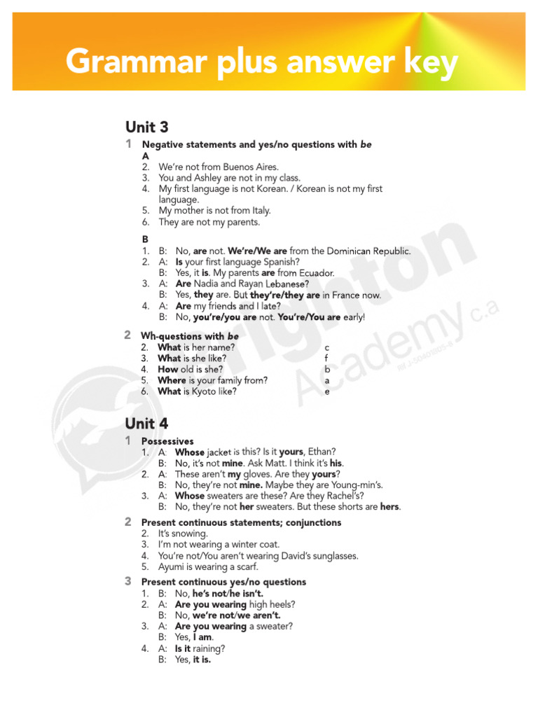 Interchange Intro A1 - Grammar Plus - Units 3-4 | PDF | Linguistics | Fashion