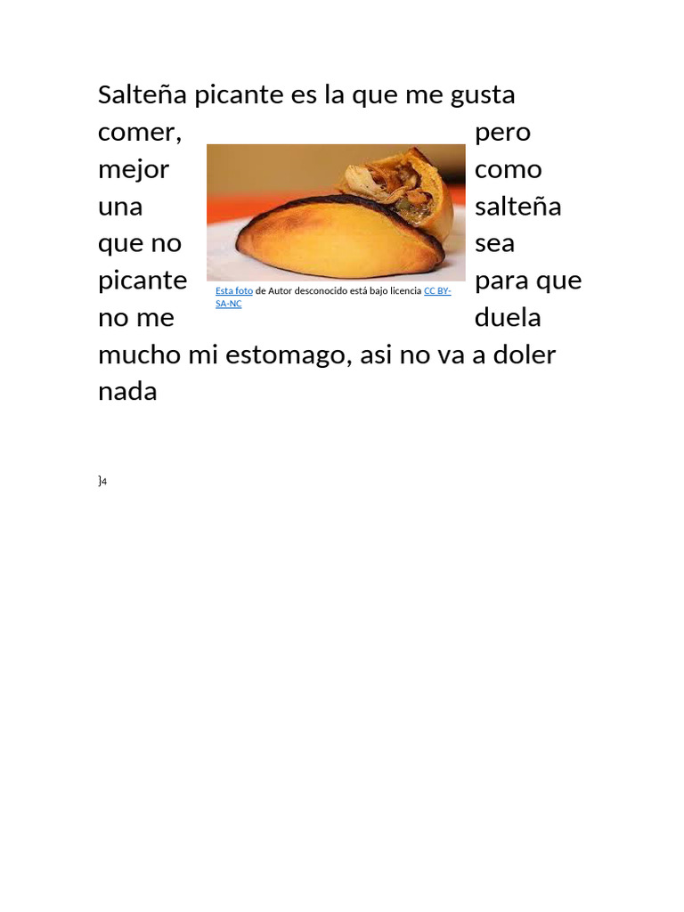 Salteña Picante Es La Que Me Gusta Comer | PDF