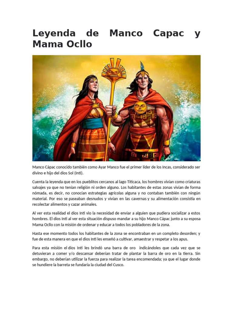 Leyenda de Manco Cápac y Mama Ocllo | PDF