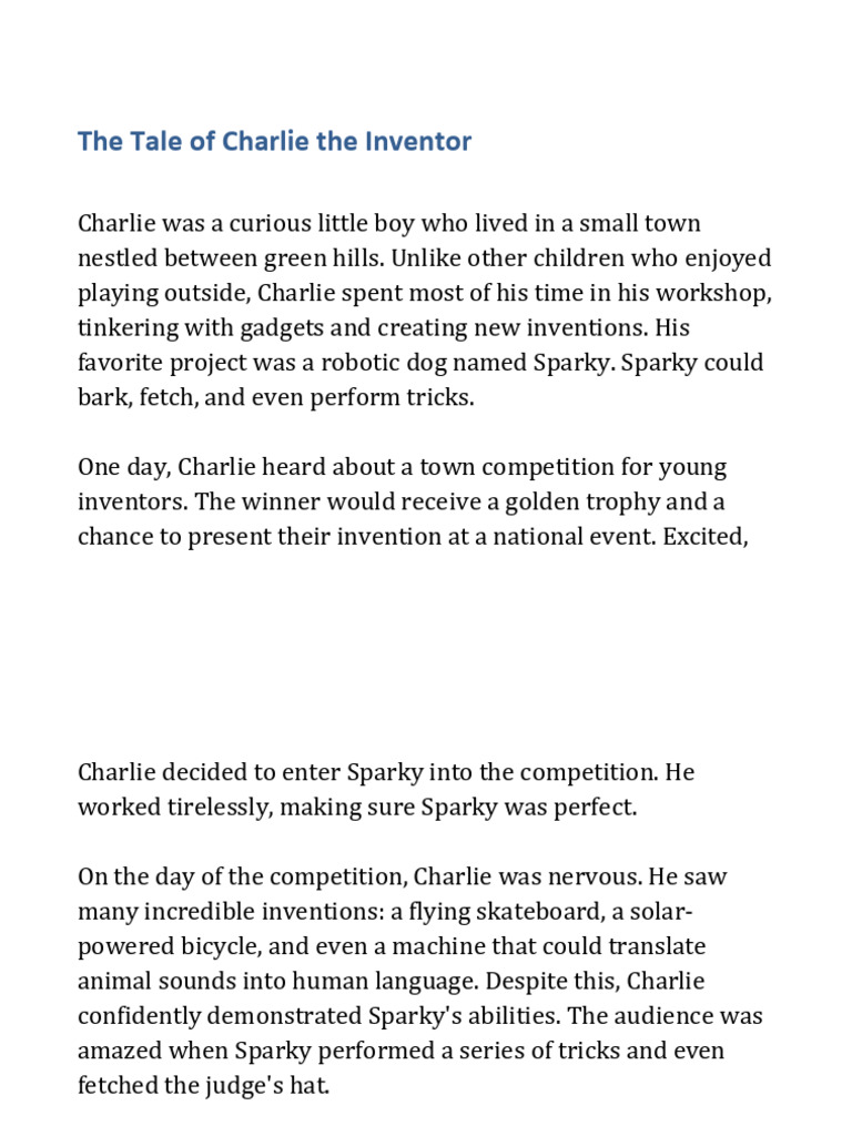 Charlie The Inventor Questions | PDF | Invention