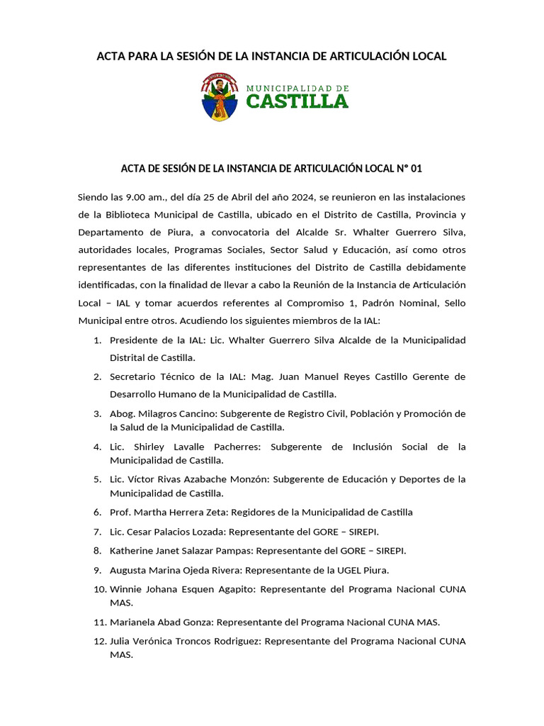 Acta de la IAL en Castilla: Acuerdos Clave | PDF | Instituciones sociales