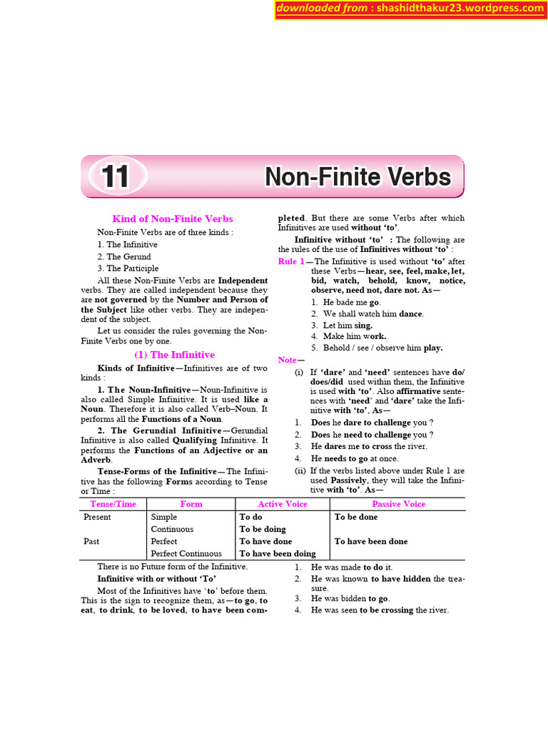 NON FINITE VERBS | PDF | Verb | Adjective