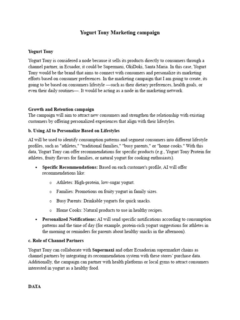 Yogurt Tony Personalized Marketing | PDF | Mobile App | Social Media