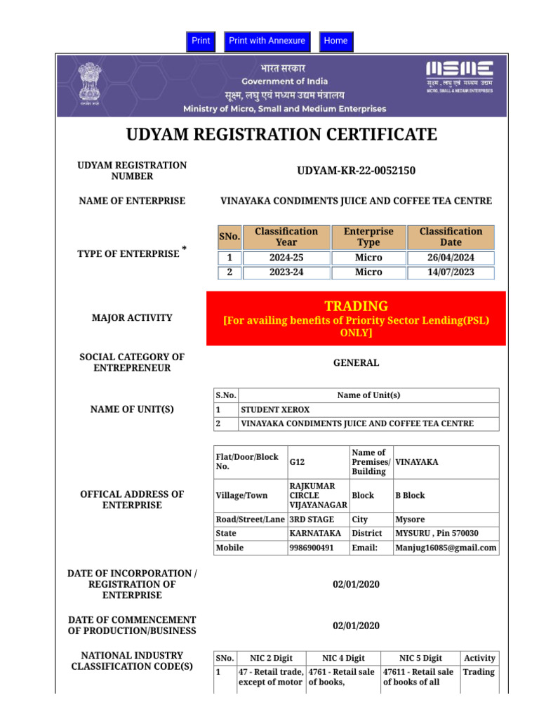 Print _ Udyam Registration Certificate (10) | PDF