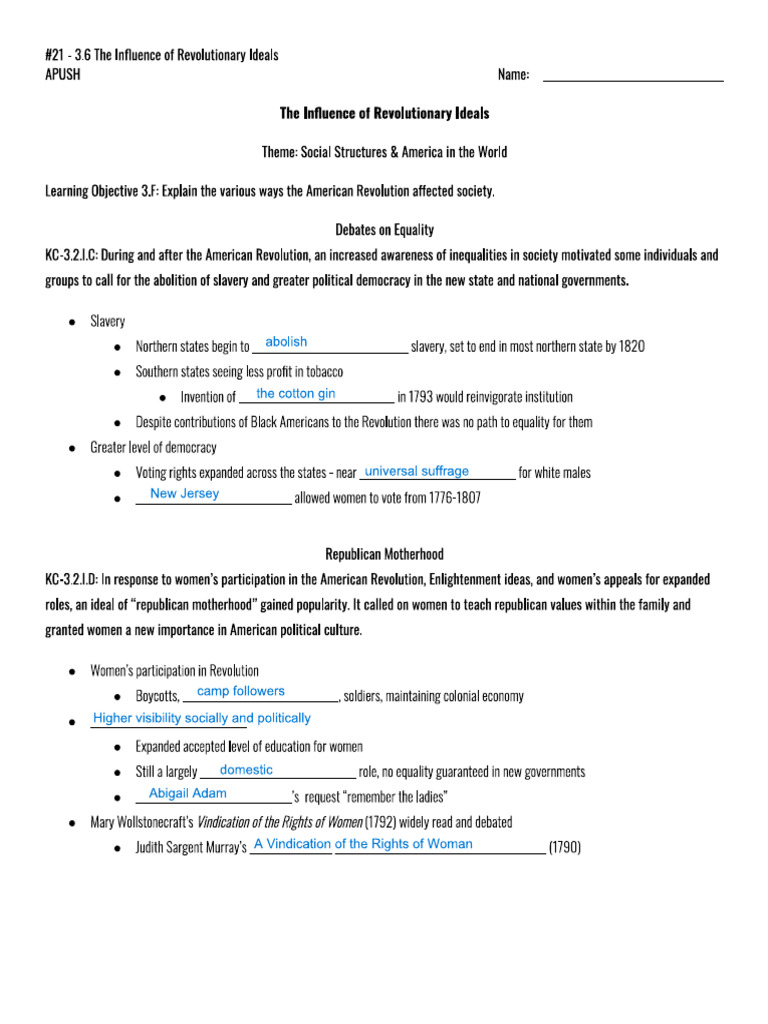 Maria Gray 3.6 The Influence of Revolutionary Ideals | PDF