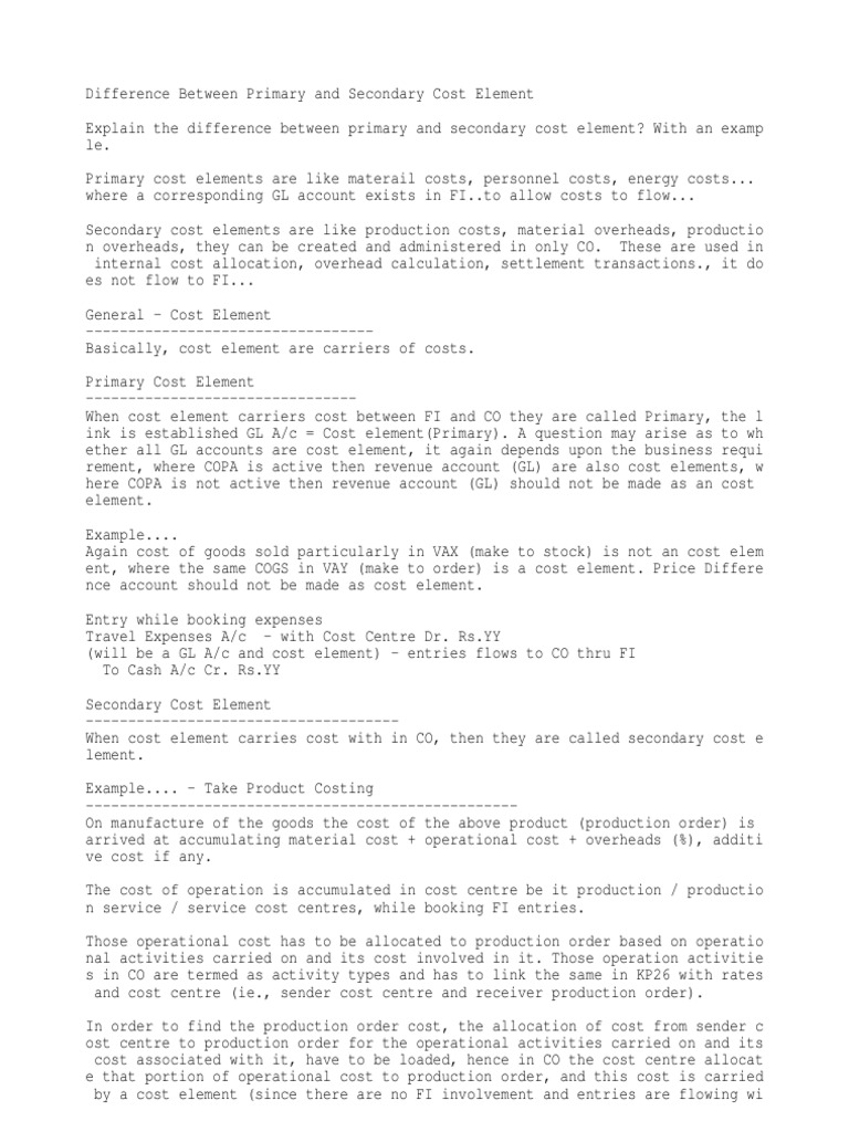 Differrence Between Primary and Secondary Cost | PDF | Cost | Debits ...