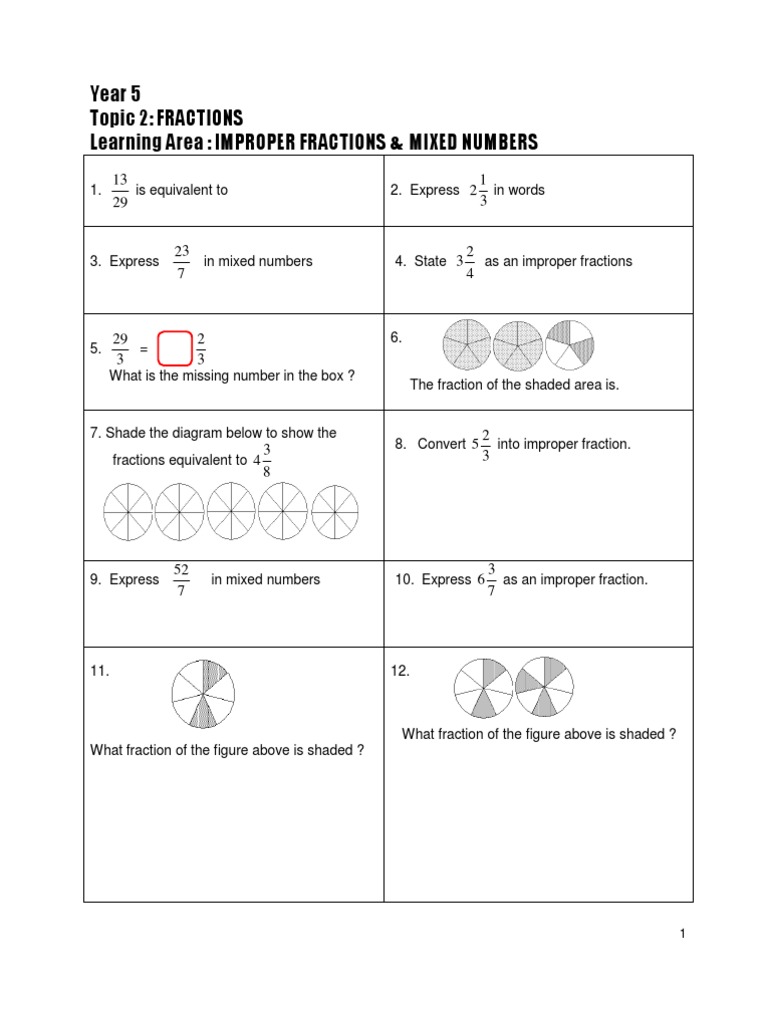 Y5 Topic 2 - Fraction | PDF | Fraction (Mathematics) | Mathematical ...