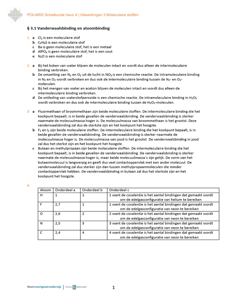 3.1 Vanderwaalsbindingen en Atoombinding | PDF