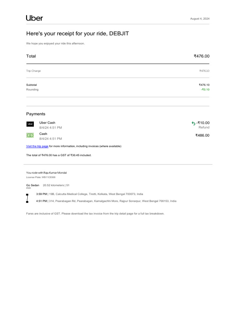 Uber Receipt 04aug2024 165156 | PDF