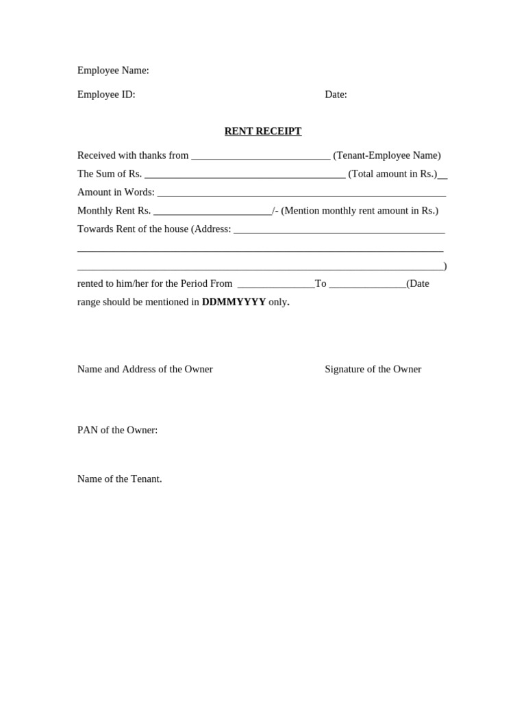 Employee Rent Receipt Template | PDF