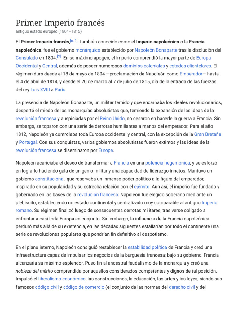 El Primer Imperio Francés (1804-1815) | PDF | Primer imperio francés ...