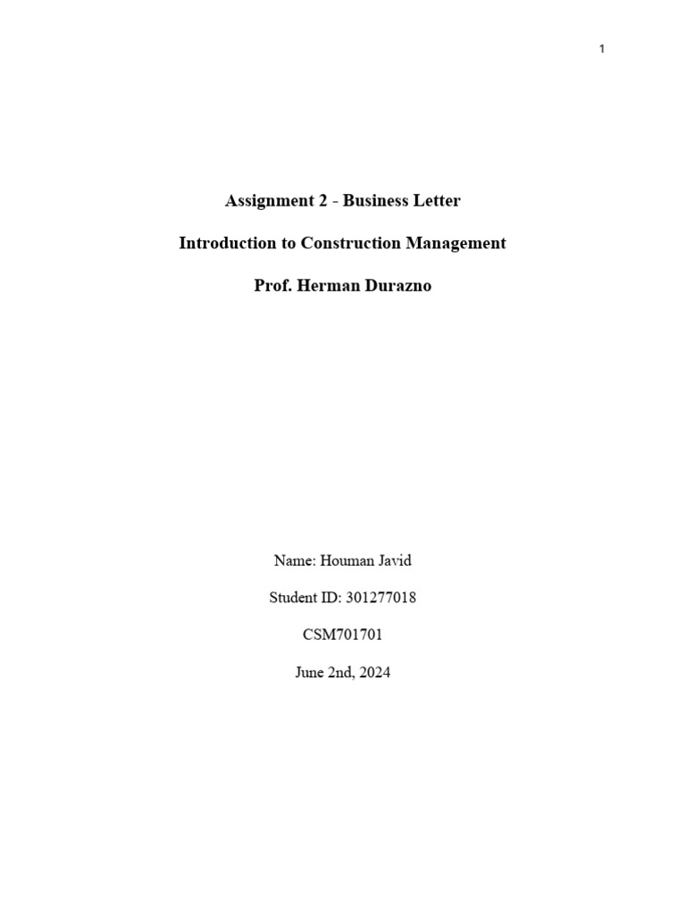 Assignment 2 - Business Letter | PDF | Business | Architect
