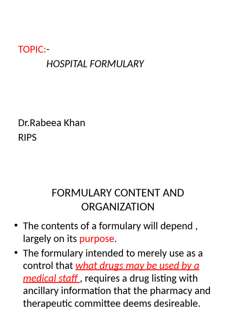 Hospital Formulary Overview and Guidelines | PDF | Medical Prescription ...