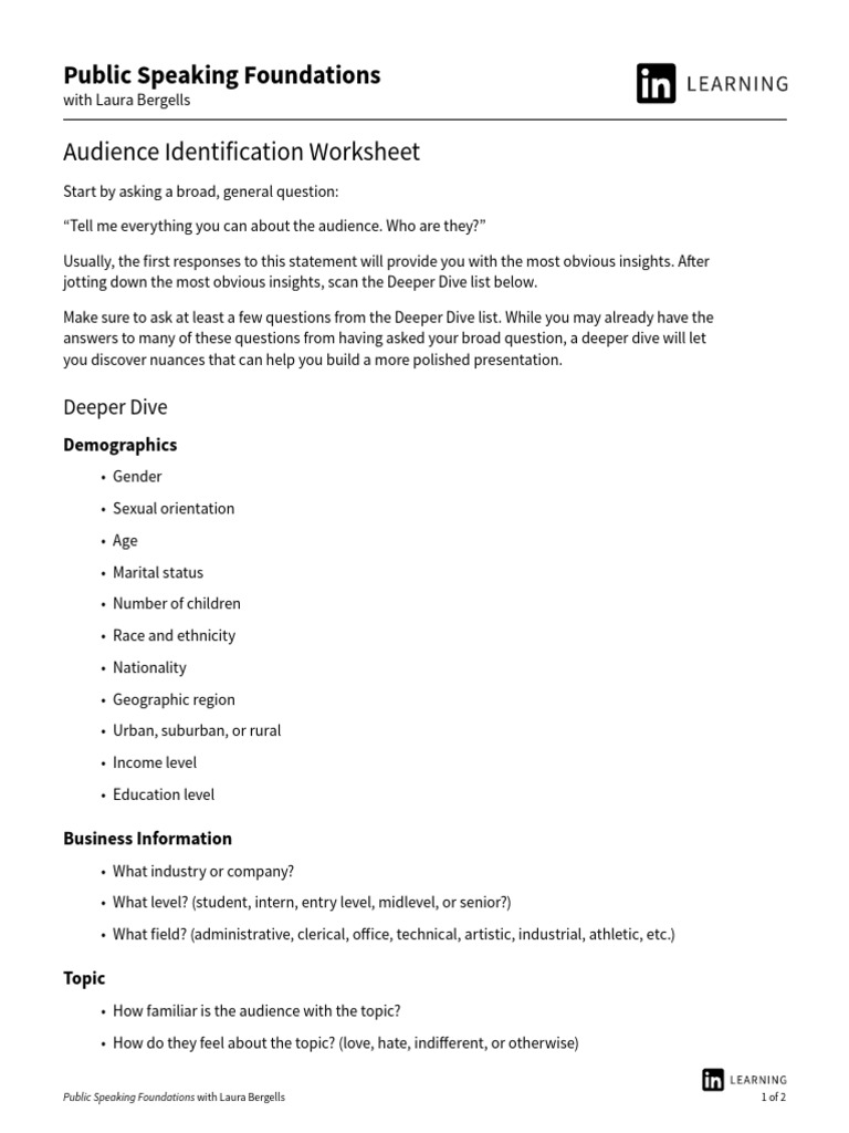 Audience Identification Worksheet | PDF