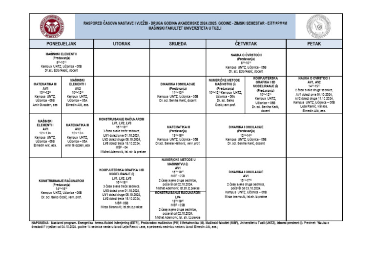 2_Raspored_casova_nastave_2024_2025_II_godina-1-1 | PDF