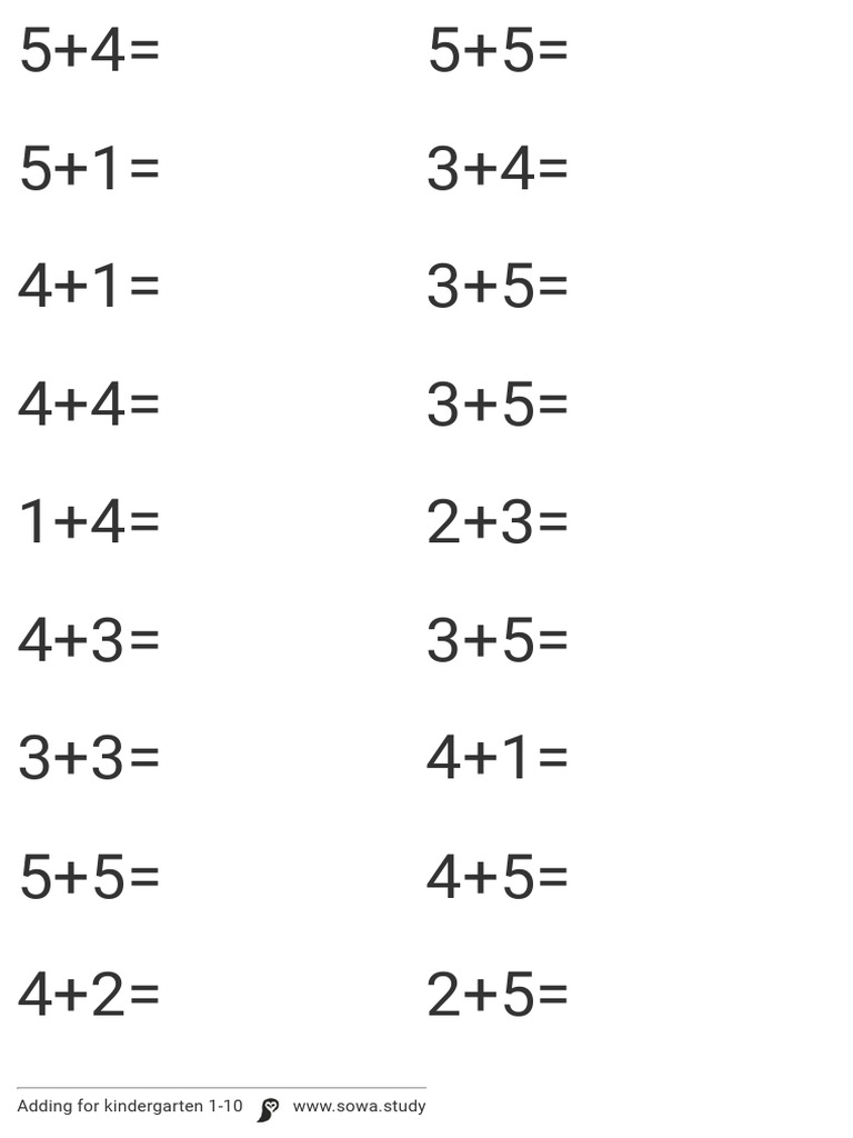 Adding for kindergarten 1-10 - Math Worksheet_ | PDF