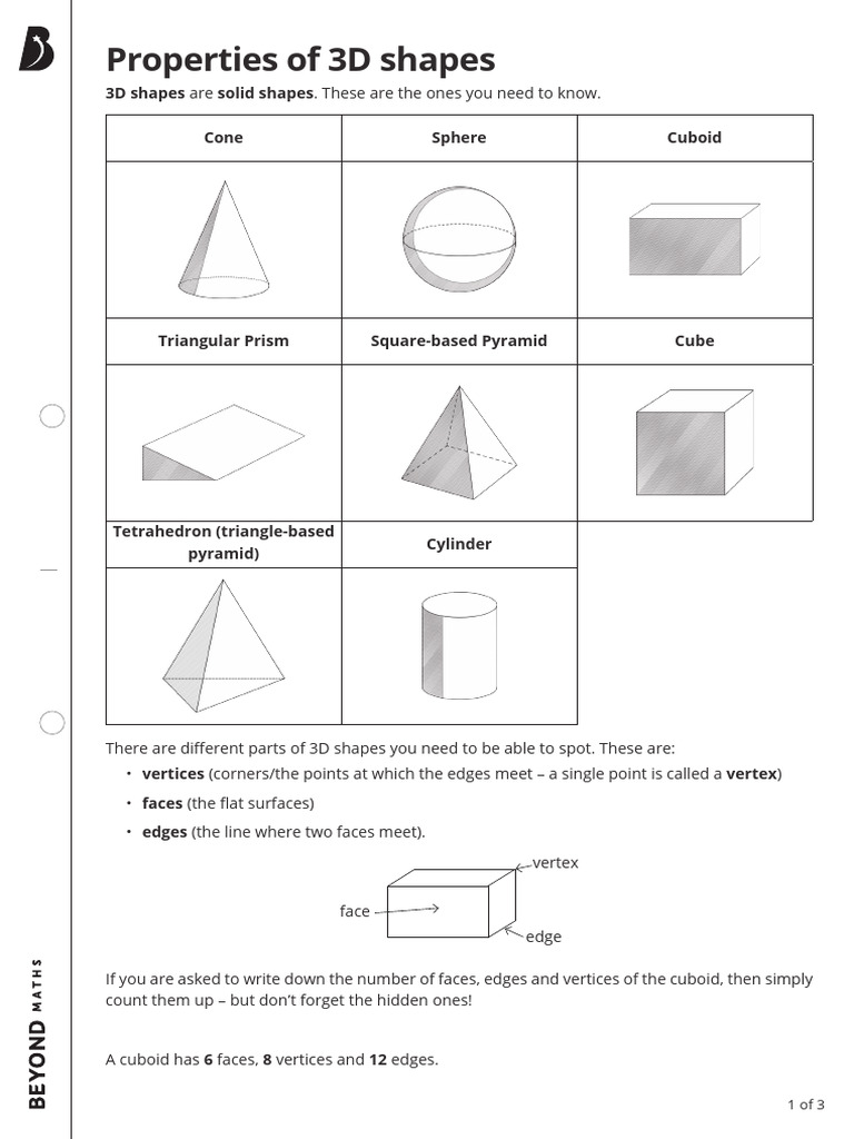 Properties of 3D shapes (Print) | PDF | Vertex (Geometry) | Shape