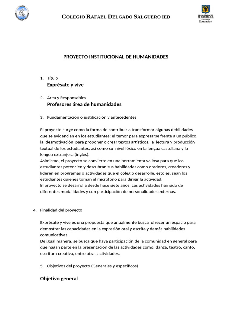 2022 ESTRUCTURA PROYECTOS Expresate y Vive | PDF