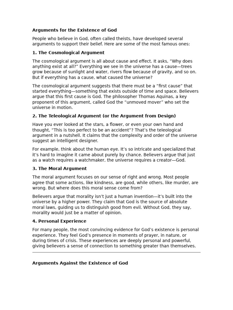 Arguments for and Against God's Existence | PDF | Existence Of God | God