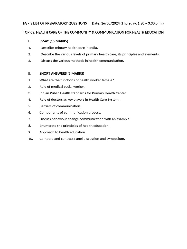 FA 3 Preparatory Questions | PDF