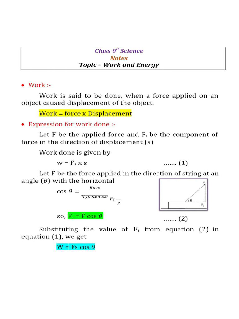 Work and Energy Notes | PDF