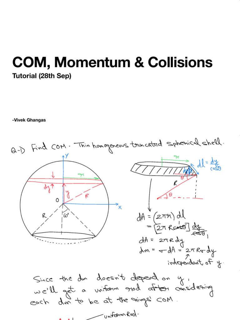 Tutorial (28th Sep) COM, Momentum and Collisions | PDF