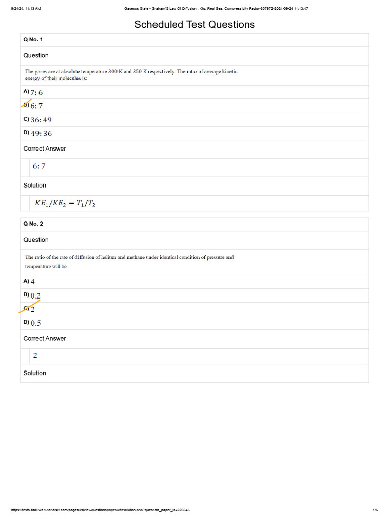 C26 Chemistry Weekly Test-17 | PDF | Applied Probability | Applied ...
