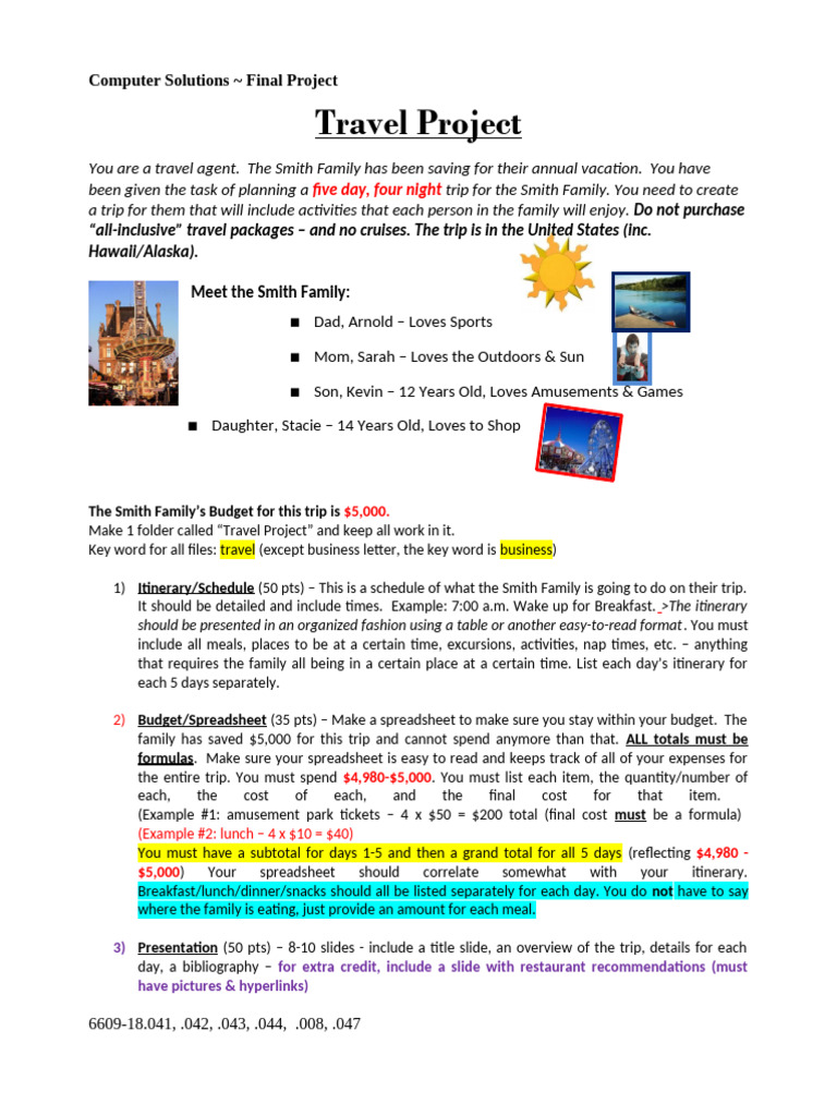 Smith Family Vacation Itinerary & Budget | PDF | Meal | Lunch