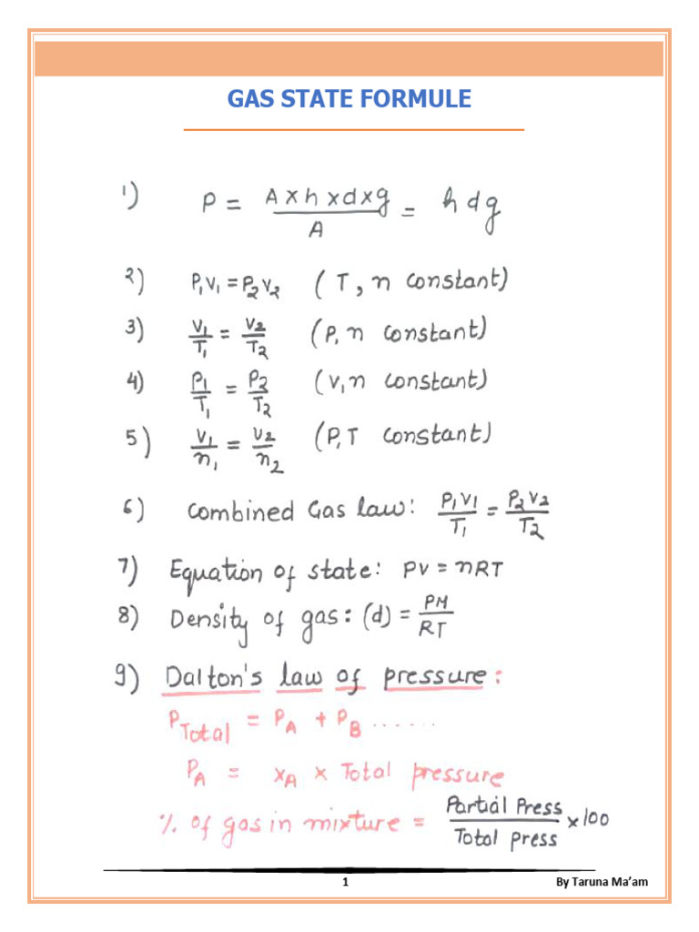 Gas State Formulas Guide | PDF