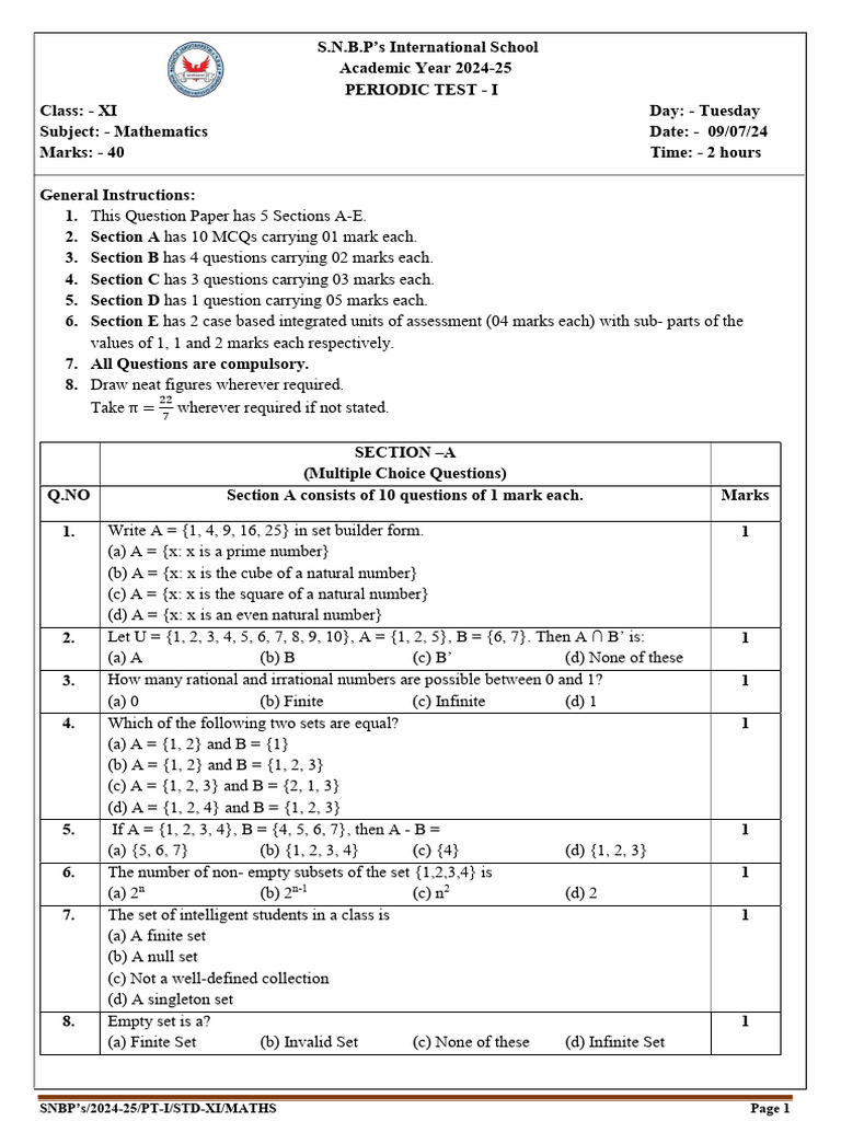 Pt-1 Question Paper Grade 11 | PDF | Multiple Choice | Numbers