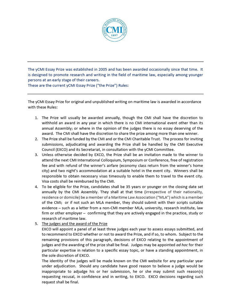 CMI Essay Prize Rules Ver 11 | PDF | Justice | Crime & Violence