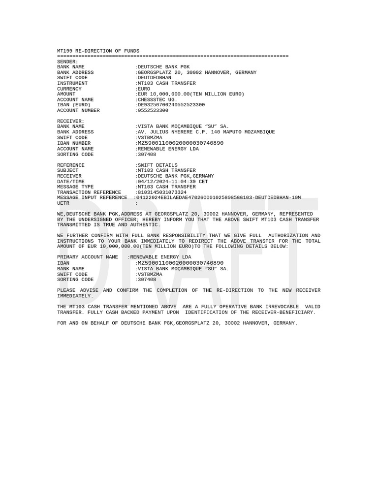 DB Mt199 Re-Direction of Funds | PDF