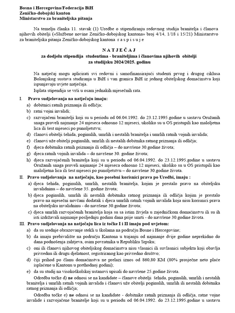 Natjecaj Za Dodjelu Stipendija 2024 2025 | PDF