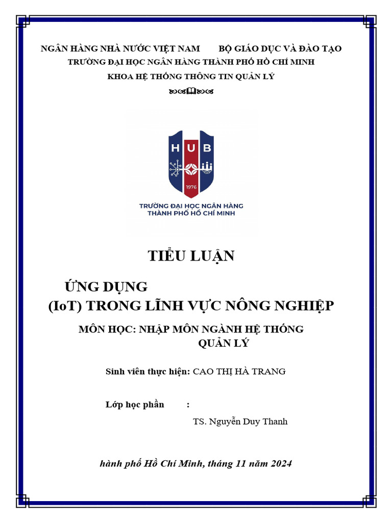 Tiểu Luận Kết Thúc Môn Nhập Môn Ngành HTTTQL BẢN In | PDF