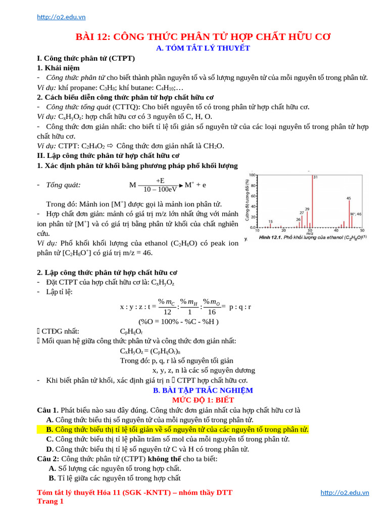 Bai 12 Cong Thuc Phan Tu Hop Chat Huu Co Lu Thanh - OK | PDF