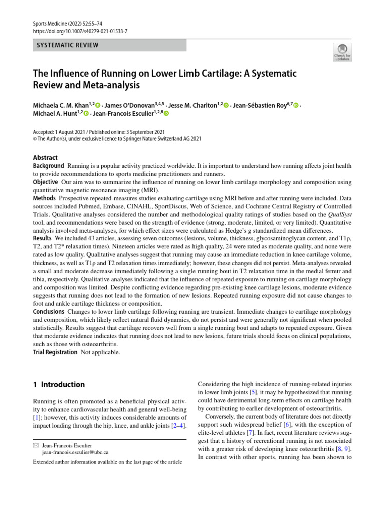 The Infuence of Running On Lower Limb Cartilage - A Systematic Review ...