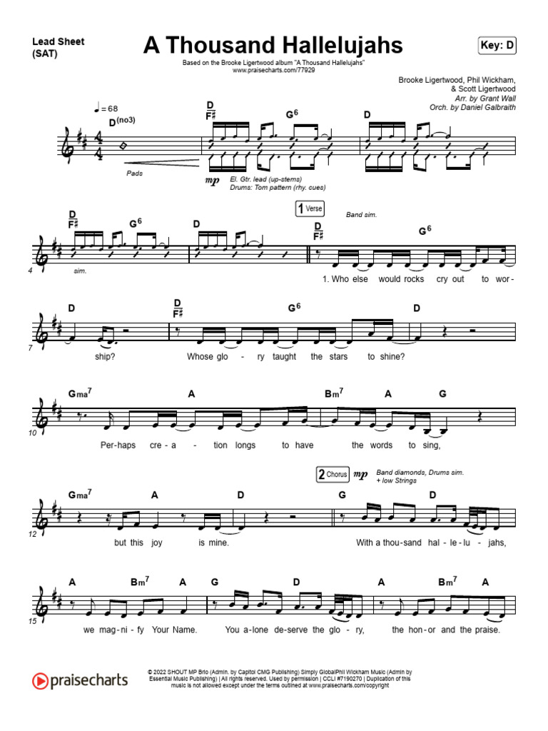 A Thousand Hallelujahs (Live) (Brooke Liger... ) Lead Sheet (SAT) | PDF