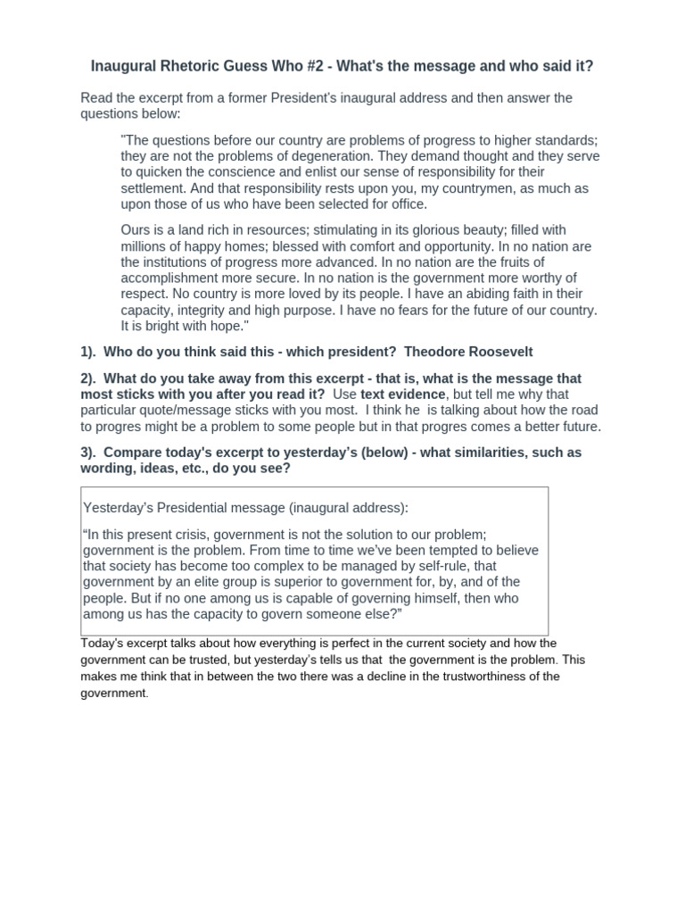 Inaugural Address Analysis: Trust in Government | PDF