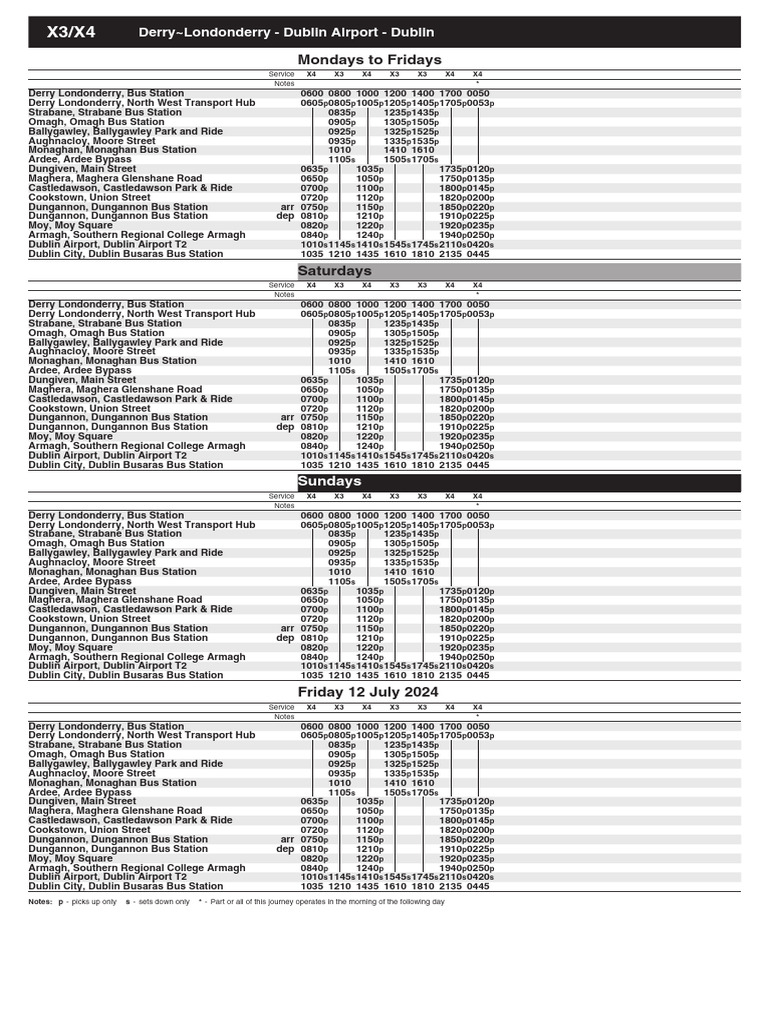 Timetable - Goldliner - X3 - Derry Londonderry - Dublin Airport ...